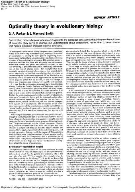 Pdf Optimality In Evolutionary Biology