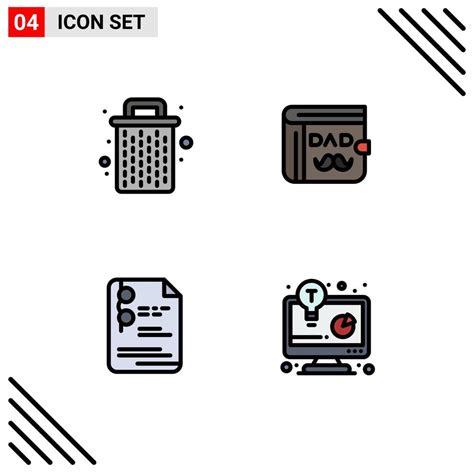 4 Universal Filledline Flat Colors Set For Web And Mobile Applications Basket Document Garbage
