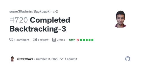 Completed Backtracking 3 By Mayank T21 · Pull Request 720 · Super30adminbacktracking 2 · Github