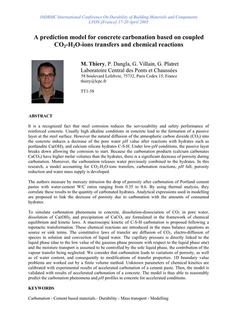 Pdf A Prediction Model For Concrete Carbonation Based On Coupled Co2 H2o Ions Transfers And