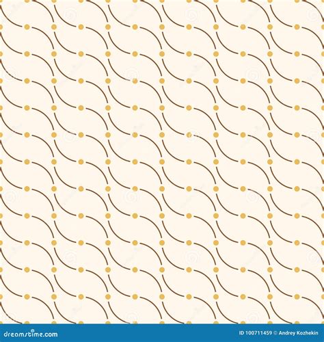 Vector Seamless Minimalistic Pattern Of Curved Lines With Dots Stock Vector Illustration Of