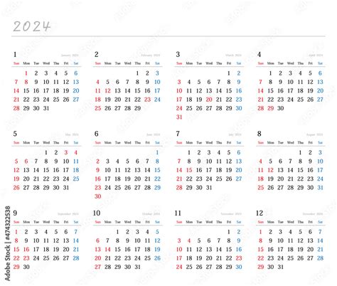 2024年日本の年間カレンダー Stock ベクター Adobe Stock