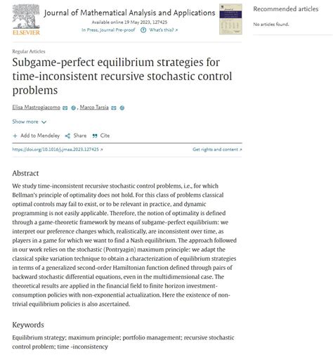 Subgame Perfect Equilibrium Strategies For Time Inconsistent Recursive Stochastic Control