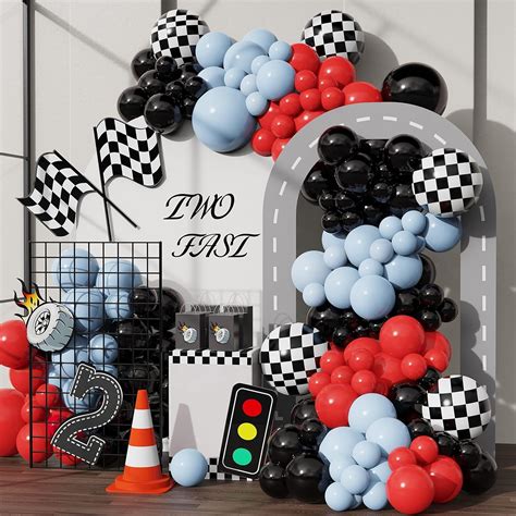 Race Car Balloons Arch Garland Kit 148pcs Red Blue Black