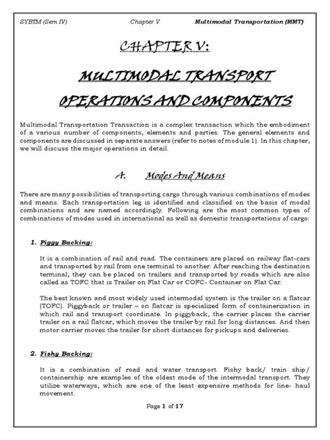 Chapter 5 Classifications Of Mmt Pdf Intermodal Freight Transport Containerization
