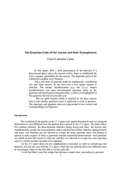 Pdf The Quantum Links Of The Anyons And Their Entanglement