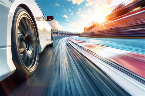 High Speed Racing Car Seen From Side View Accelerating On The Track In