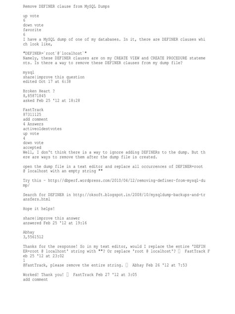 Remove Definer From Sql Pdf Data Management Software Application Software
