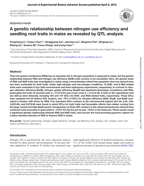 Pdf A Genetic Relationship Between Nitrogen Use Efficiency And Seedling Root Traits In Maize