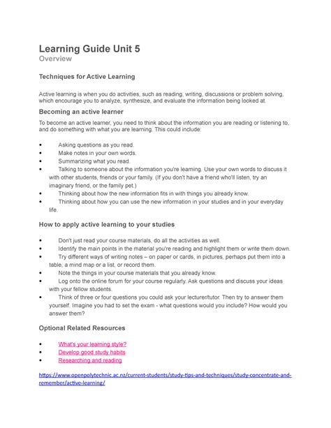 Active Learning Unit 5 Univ 1001 Learning Guide Learning Guide