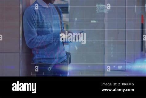 Animation Of Binary Codes Computer Language Biracial Man Standing And