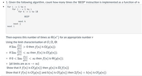 Solved Given The Following Algorithm Count How Many Times