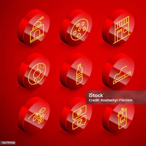 세트 라인 수동 커피 분쇄기 쿠키 또는 비스킷 커피 숍 달콤한 유약 병 물 담배 콩 가지 및 대화 아이콘도 벡터 3차원 형태에 대한 스톡 벡터 아트 및 기타 이미지 Istock