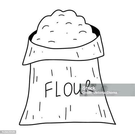 밀가루 도들 삼베 봉지 밀 농업 식품 요소와 자루의 개요 벡터 스케치 그림 가방에 대한 스톡 벡터 아트 및 기타 이미지 가방 건강한 식생활 검은색 Istock