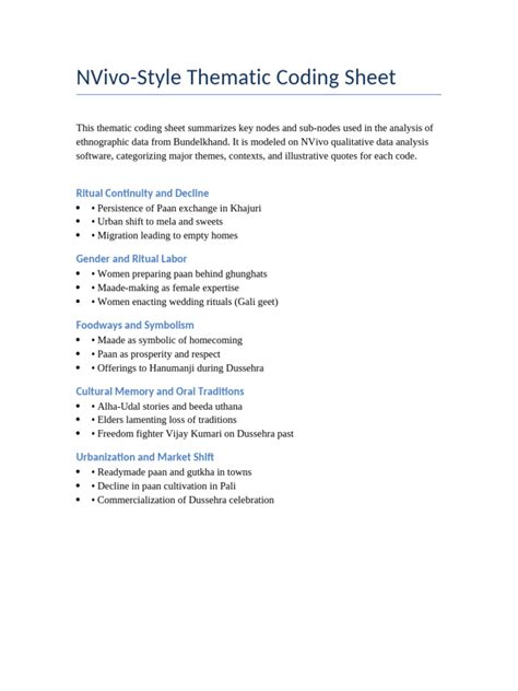 Thematic Coding Sheet Bundelkhand Pdf