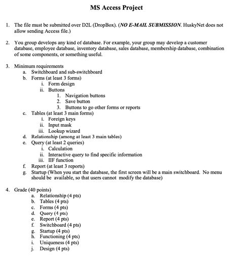 Microsoft Access Database Assignment For An