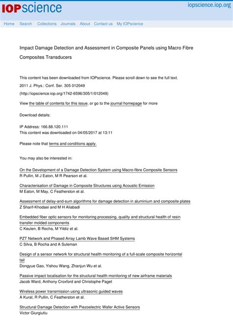 PDF Impact Damage Detection And Assessment In Composite Panels Using Macro Fibre Composites