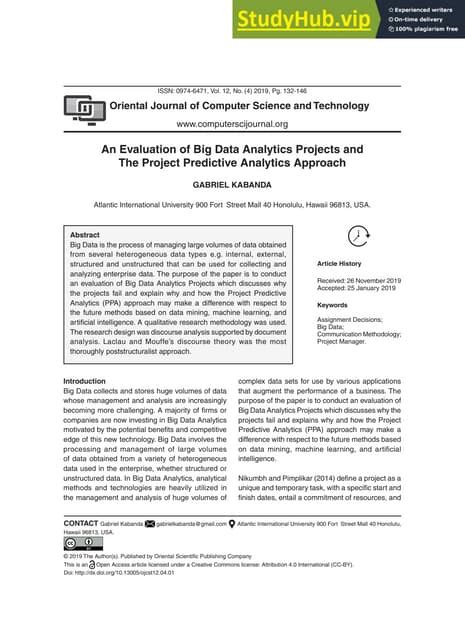 An Evaluation Of Big Data Analytics Projects And The Project Predictive Analytics Approach Pdf