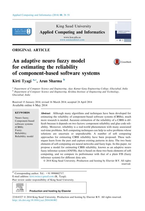 Pdf An Adaptive Neuro Fuzzy Model For Estimating The Reliability Of Component Based Software