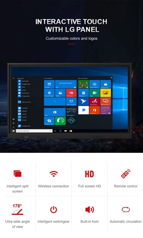 Interaktywny ekran dotykowy LED Wyświetlacz LCD Ekran dotykowy z 65 calową aluminiową ramą