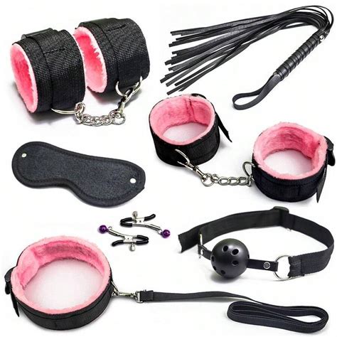 7 Pcs Bondage Kit Pink Sex Toys Bondage Set Handcuffs Collor Nipple Whip Beginer Bdsm Sex