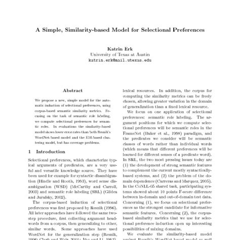 A Simple Similarity Based Model For Selectional Preferences Acl Anthology