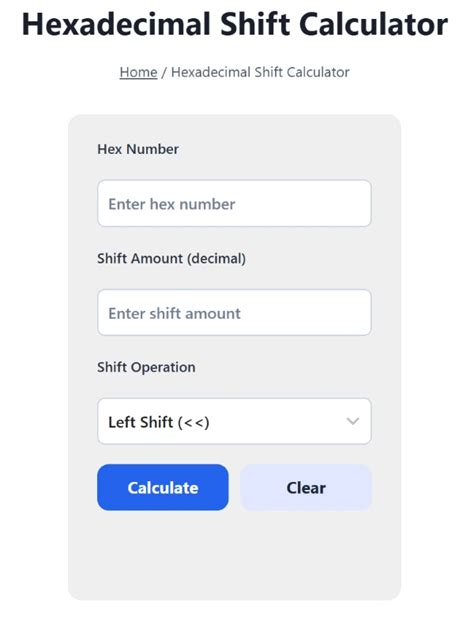 Hex Shift Calculator Hex Shift Calculator