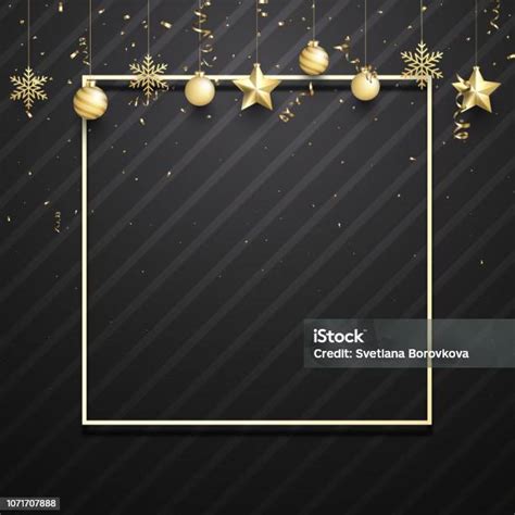 골든 프레임 크리스마스 공 색종이와 축제 카드 크리스마스와 새 해 3차원 형태에 대한 스톡 벡터 아트 및 기타 이미지 3차원 형태 금색 디자인 Istock