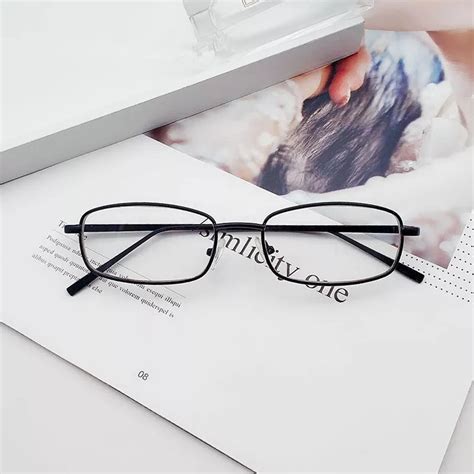 Womens Office Siren Rectangle Thin Metal Frame Glasses The Kawaii Factory