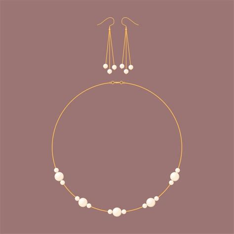 진주 목걸이와 귀걸이 벡터 일러스트 레이 션 프리미엄 벡터