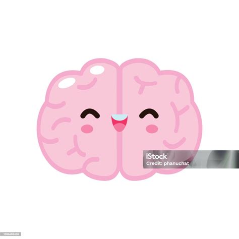 귀여운 재미 미소 인간의 두뇌 캐릭터와 행복한 얼굴 휴식 벡터 일러스트 가와이 아이콘 디자인 흰색 배경에 고립 행복에 대한 스톡 벡터 아트 및 기타 이미지 Istock
