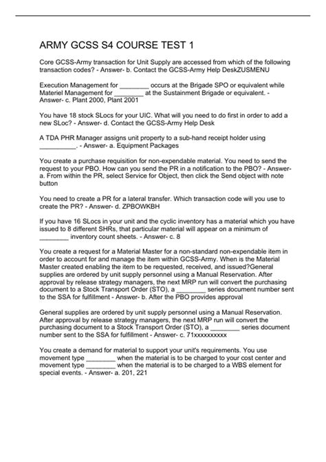 Army Gcss S4 Course Test 1 Army Gcss Stuvia Us