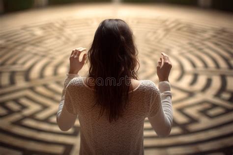 Woman Lost In Labyrinth Troubled Woman Finding Way Out Confused Mind Problem Of Searching The