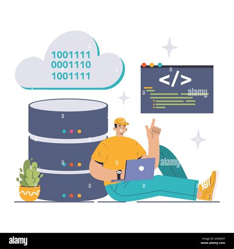 Infrastructure As Code Concept Programmer With Laptop Managing Cloud
