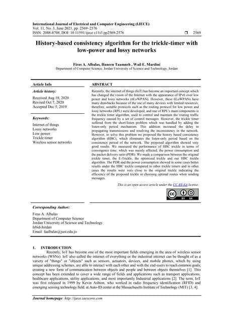 History Based Consistency Algorithm For The Trickle Timer With Low