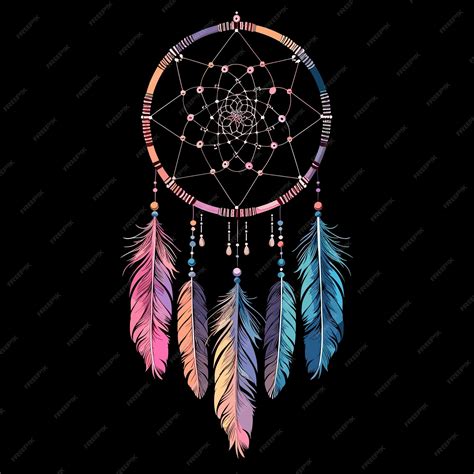 Boho Chic Dreamcatcher Pastel Feathers Beading Black Background