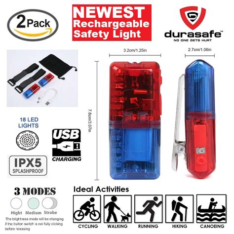 Usb Rechargeable Led Safety Lights 2 Pack Lz2232 Clip On Strobe