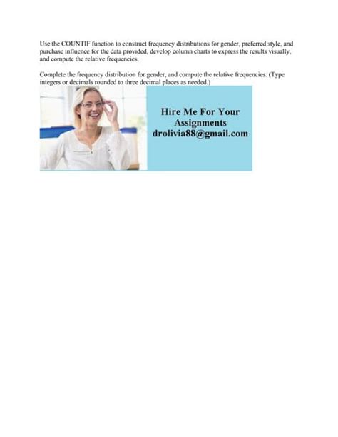 Use The Countif Function To Construct Frequency Distributions For Gend 1pdf