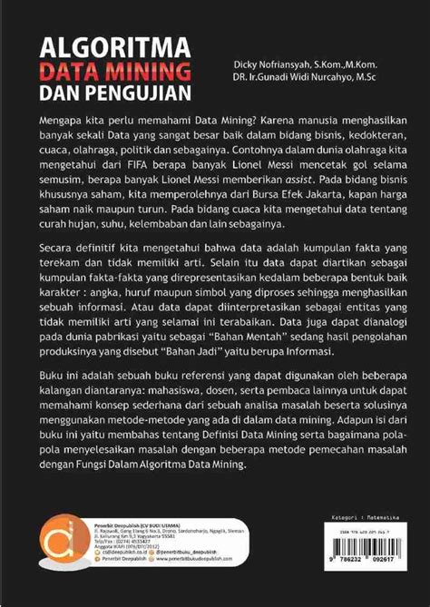 Jual Algoritma Data Mining Dan Pengujian Buku Referensi By Dicky