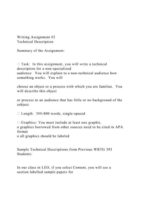 Writing Assignment 2 Technical Description Summary Of T Docx