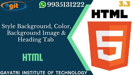 Style Background Color Background Image And Heading Tab In Html Git Education Youtube