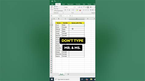 Dont Type Mr And Ms Before Name In Excelexcel Excelshortcuts Exceltricks Exceltutorial