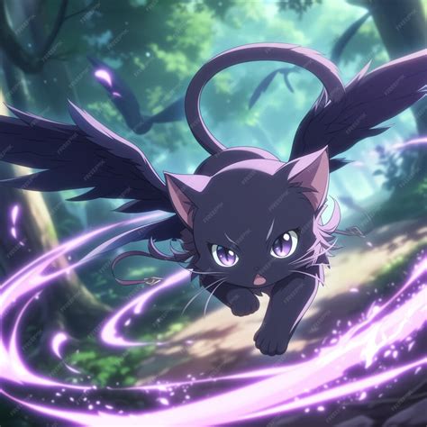 Premium Photo Anime Cat With Long Tail Running Through A Forest With