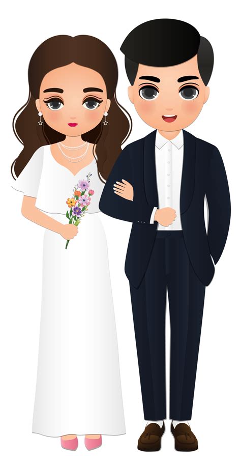 Wedding Invitation Card The Bride And Groom Cute Couple Cartoon Character 27853408 Png