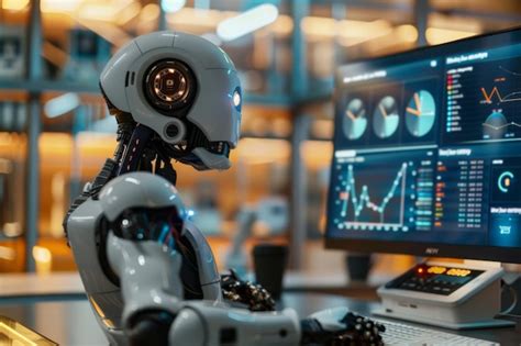 Robot Analyzing Data Premium Ai Generated Image