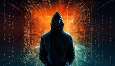 premium photo hooded silhouette hacker with lines of code in the background abstract