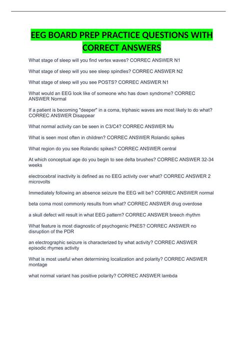 EEG BOARD PREP PRACTICE QUESTIONS WITH CORRECT ANSWERS EEG Stuvia US