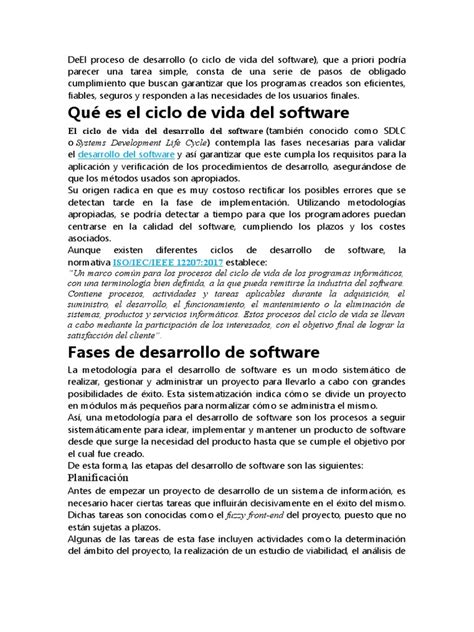 Ciclo De Vida Del Software Pdf Software Ingeniería De Software
