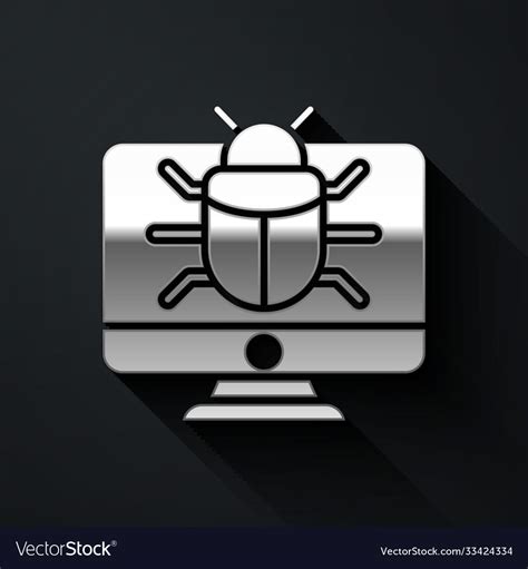 Silver System Bug On Monitor Icon Isolated Vector Image