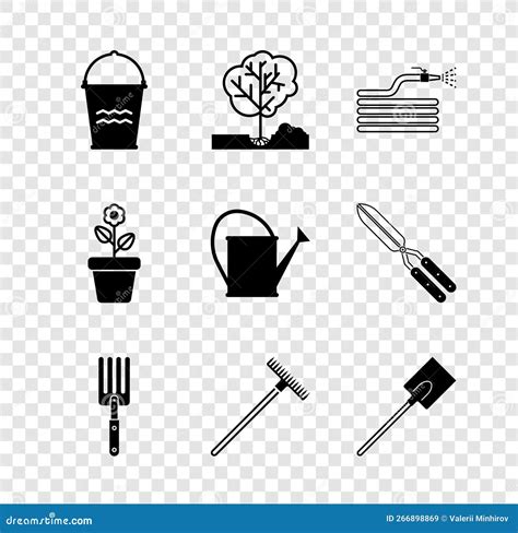 Set Bucket Planting Tree In The Ground Garden Hose Or Fire Hose Fork